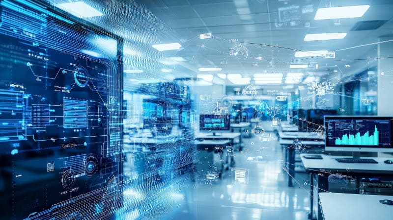 Data Center with Digital Interface Stock Photo - Image of code ...