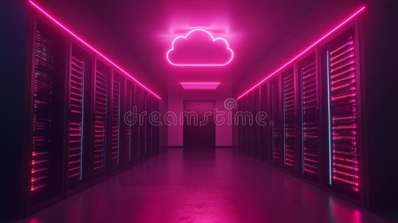 A Modern Data Center with Servers Glowing Brightly and a Prominent ...