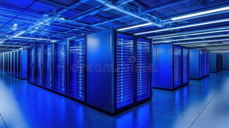 Modern Data Center Servers Network Technology Infrastructure Blue ...