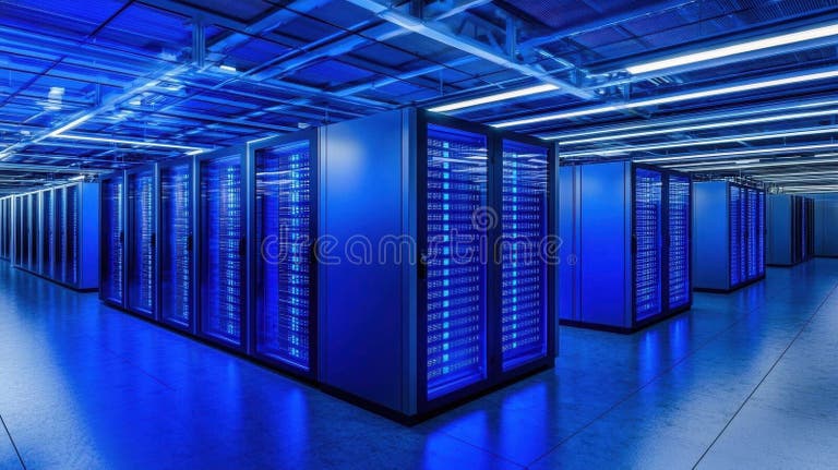 Modern Data Center Servers Network Technology Infrastructure Blue ...