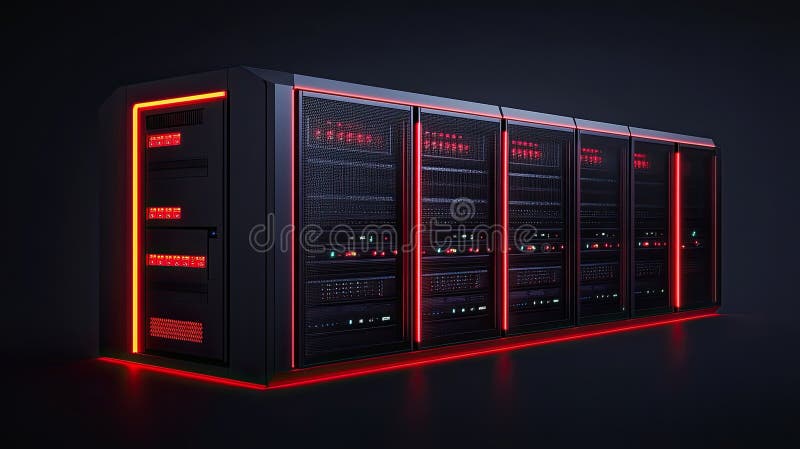 Modern Data Center Servers with Red Neon Lighting Stock Illustration ...