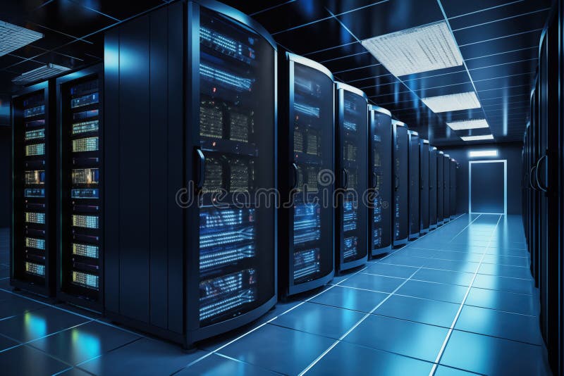 Modern Data Center with Servers Stock Illustration - Illustration of ...