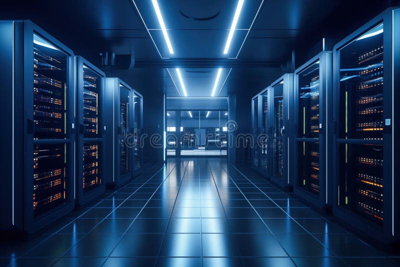 Modern Data Center with Servers Stock Photo - Image of blue, security ...