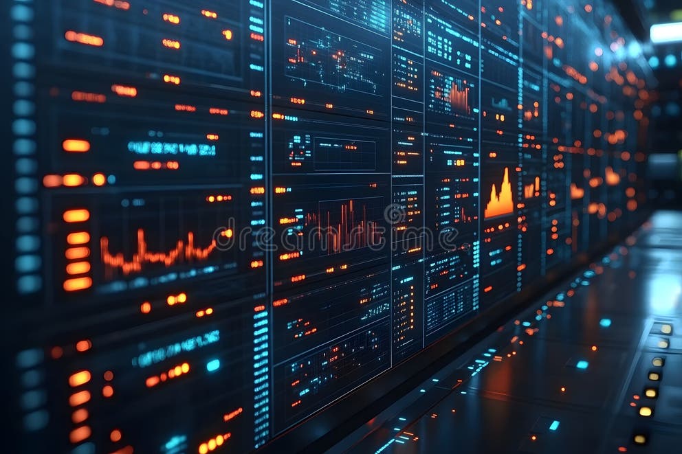 Futuristic Data Center with Digital Interfaces and Analytics ...