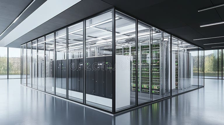 Modern Data Center Showcasing Advanced Technology with Rows of Servers ...