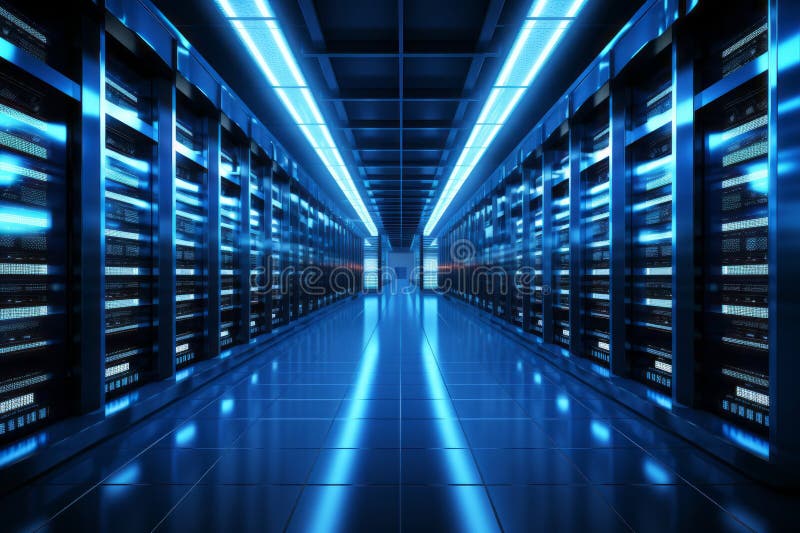 Modern Data Center with State of the Art Server Racks Emitting ...