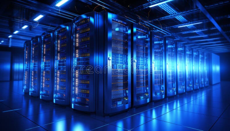 Modern Data Center with State of the Art Server Racks Emitting ...