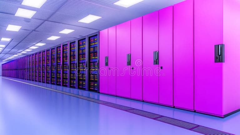 Modern Data Center Technology Revolution: Close-Up View of Digital Infrastructure in High-Tech ...