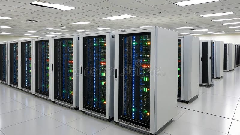 Modern Data Center Technology with Vibrant LED Lights and Efficient ...
