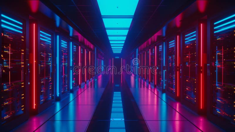 Modern Data Center with Vibrant Neon Lighting, Generative AI Stock ...