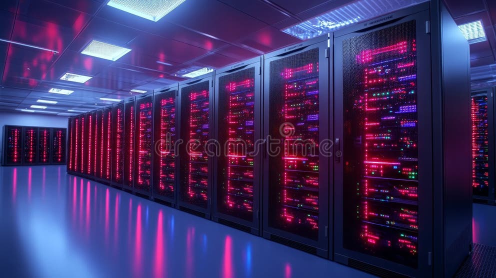Modern Data Centers with Illuminated Server Racks Stock Illustration ...