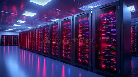 Modern Data Centers with Illuminated Server Racks Stock Illustration ...