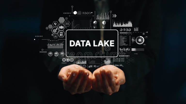 Modern Data Lake Concept with Hands Holding Digital Graphics ...
