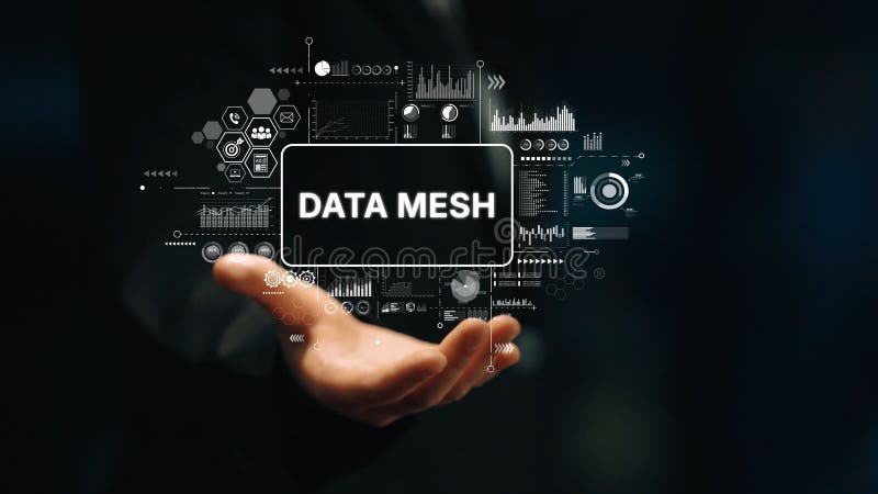 Modern Data Mesh Concept with Digital Elements Representing Networking and Data Sharing in ...