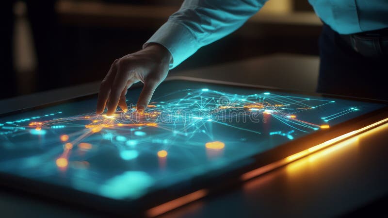 Modern Data Network Presented on a Responsive Touchscreen. Stock Image ...