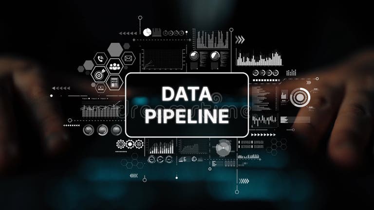 Modern Data Pipeline Concept with Graphical User Interface and Digital Visualizations of Data ...