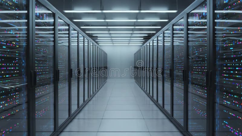 Modern Data Server Room with Endless Rows of Network Cabinets for ...