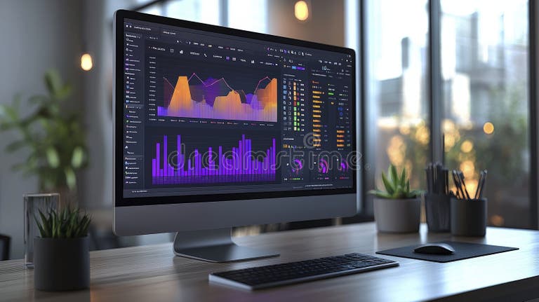 Modern Data Visualization Interface on Desktop Monitor Stock ...