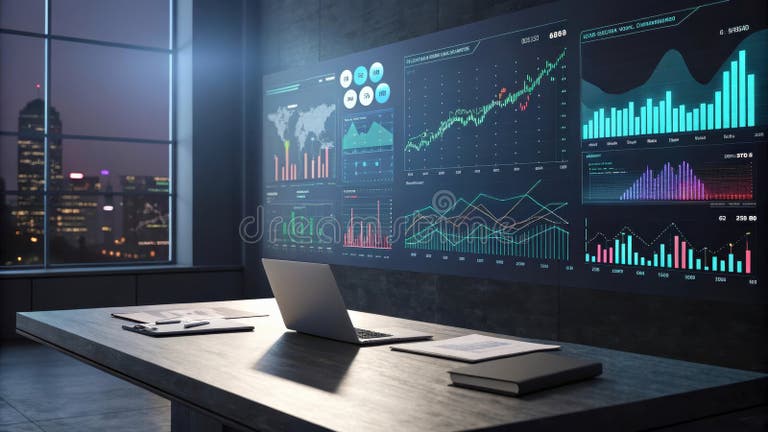 Modern Data Visualization in Tech Business Environment Stock Illustration - Illustration of ...