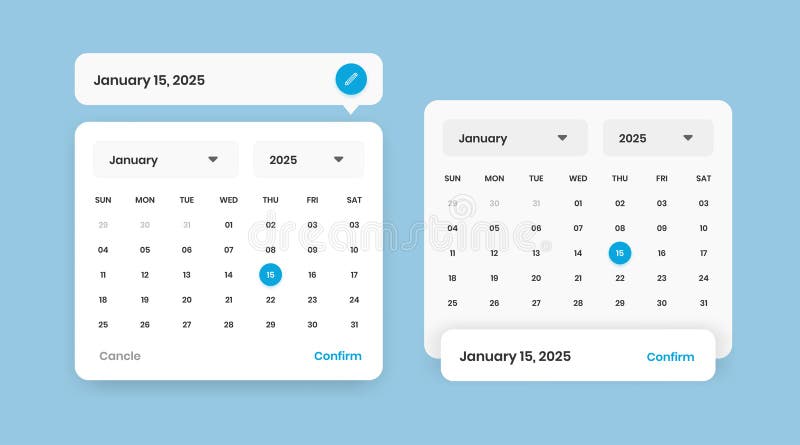 Modern Date Picker Calendar Popup Layout Design with Two Variations for ...