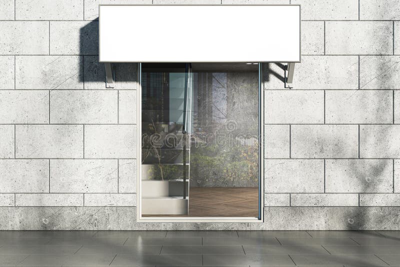 Modern Daylit Glass Storefront in Concrete Building with Empty White ...
