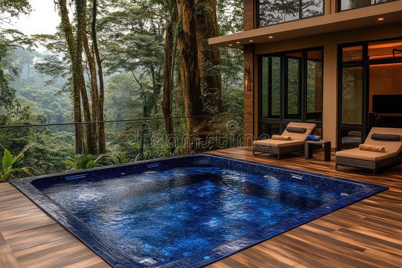 Jungle Poolside Paradise stock illustration. Illustration of forest ...