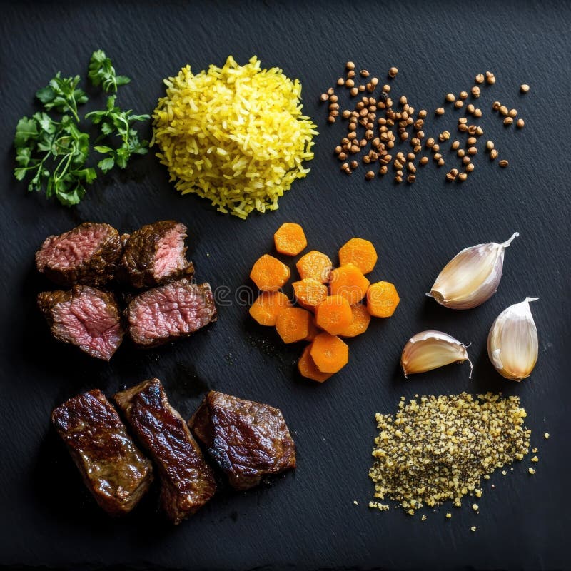A Modern, Deconstructed Presentation of Beef Plov, with Each Ingredient ...