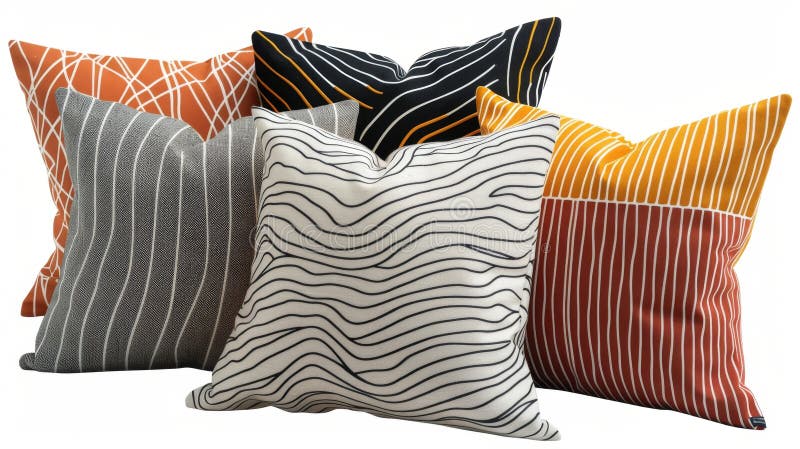 Modern Decorative Pillows with Geometric Patterns Stock Illustration ...