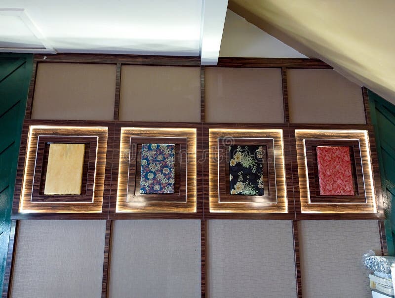 Modern Decorative Wall with Illuminated Patterned Panels Stock Photo ...