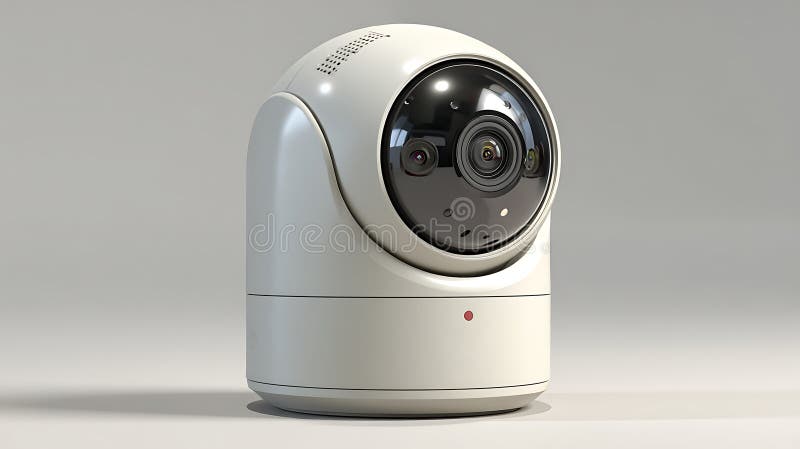 Modern 360-degree Rotating Security Camera Standing on a White ...