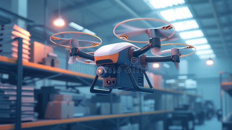 Modern Drone Flying in Innovative Warehouse Logistics Operation Stock ...