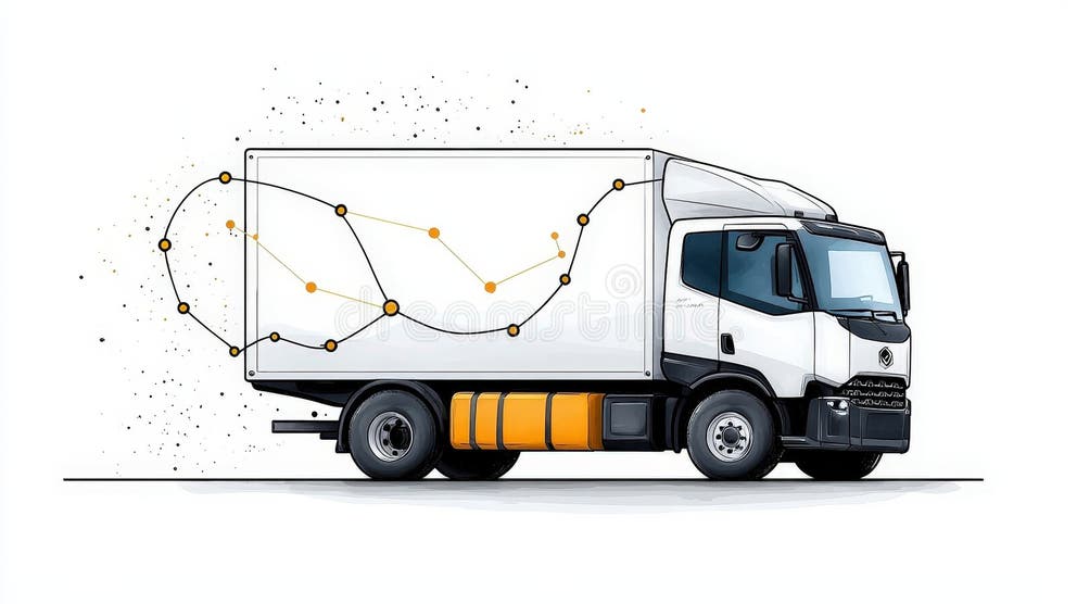 Modern Delivery Truck with Data Visualization Elements and Stylized ...