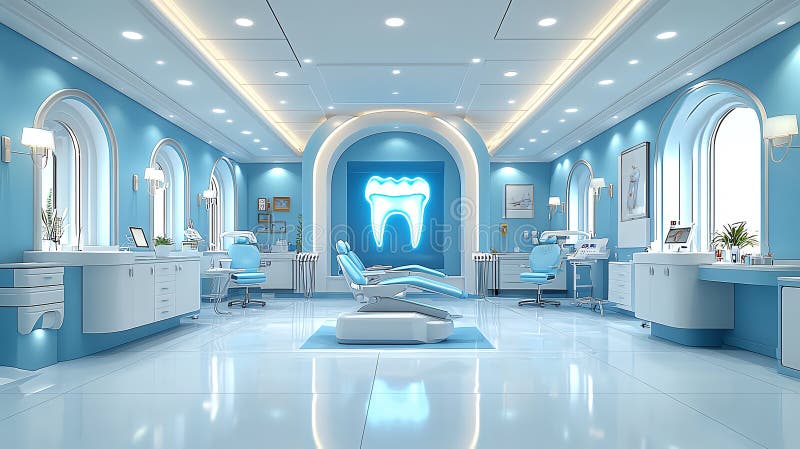 Modern Dental Clinic Interior with Blue Decor and High-tech Equipment ...