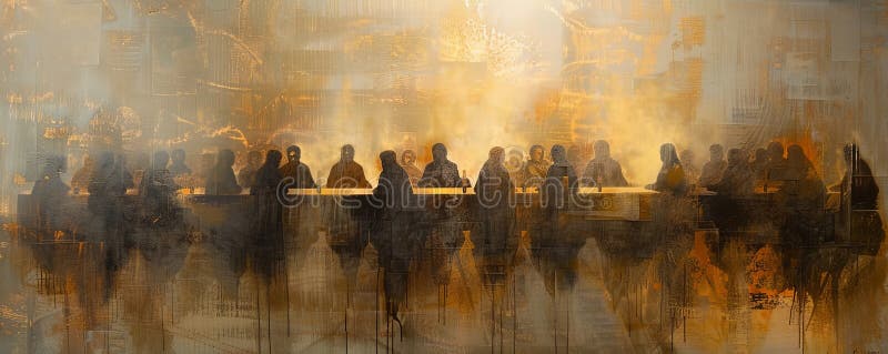 Modern Depiction of the Last Supper, with Abstract Figures Gathered ...