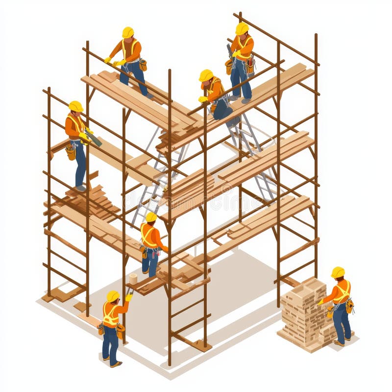 A Modern Depiction of Scaffolding at Multiple Levels, Featuring Workers ...
