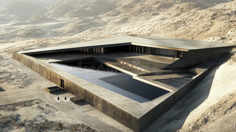 Modern Desert Architecture: Geometric Building with Pool Stock ...