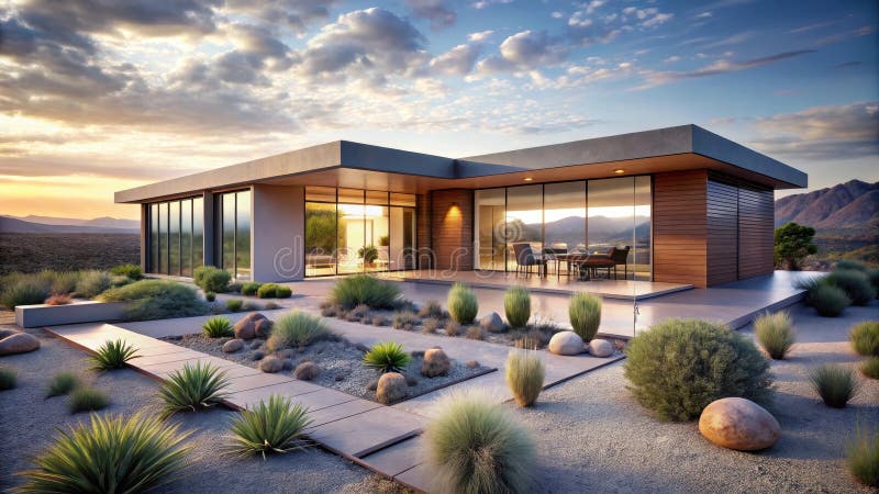Modern Desert Home Architectural Design with Expansive Windows and Lush ...