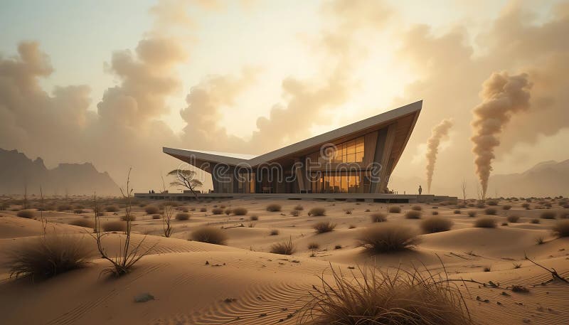 Modern Desert House Architectural Design Amidst Sand Dunes Stock Image ...