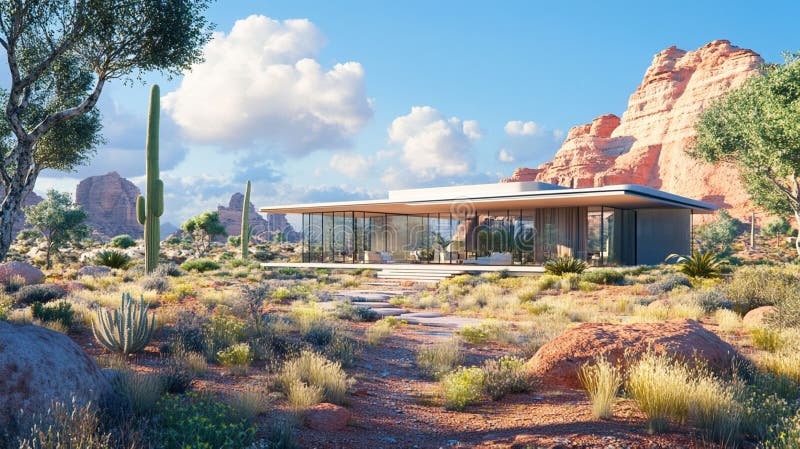 Modern Desert House Architecture Stunning View Dramatic Landscape Stock ...