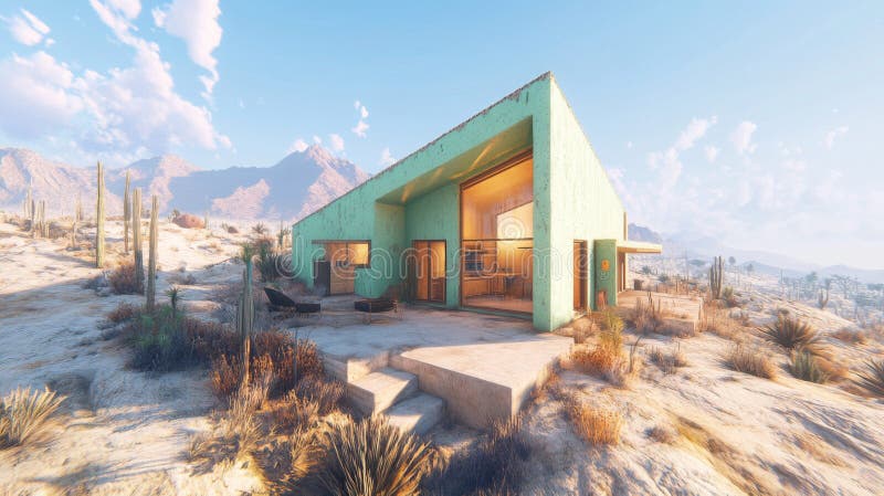 Modern Desert House with Geometric Design Stock Illustration ...