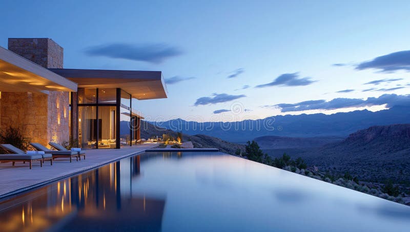 Modern Desert House Infinity Pool Sunset View High Quality Image Stock ...