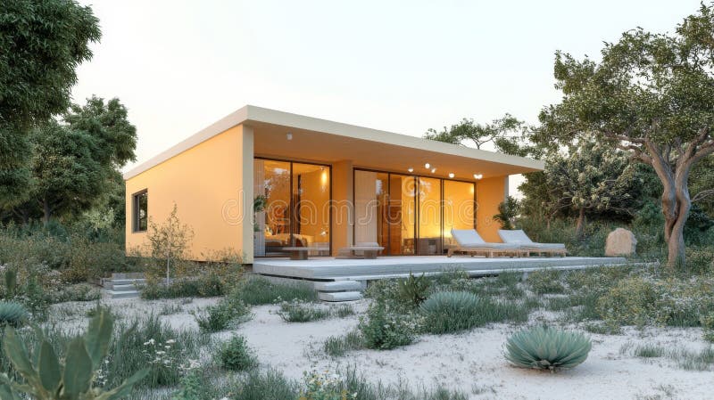 Modern Desert House Minimalist Architecture Design Stock Illustration ...