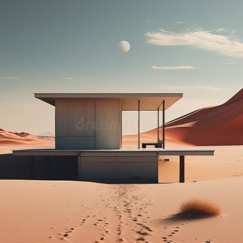 Modern Desert House, with Sand and Palm Tree, 3d Rendering Stock Image ...