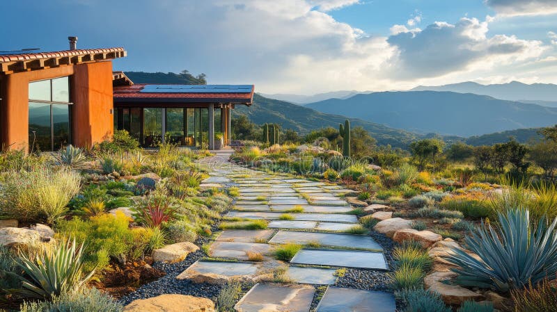 Modern Desert Landscape Architecture with Stone Pathway Stock ...