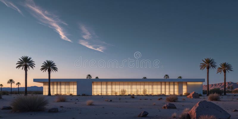 Modern Desert Office Building Exterior at Dusk Stock Photo - Image of ...