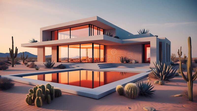 Modern Desert Villa with Infinity Pool Stock Photo - Image of mansion ...