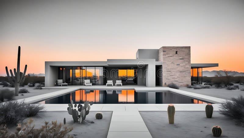 Modern Desert Villa with Infinity Pool Stock Image - Image of landscape ...