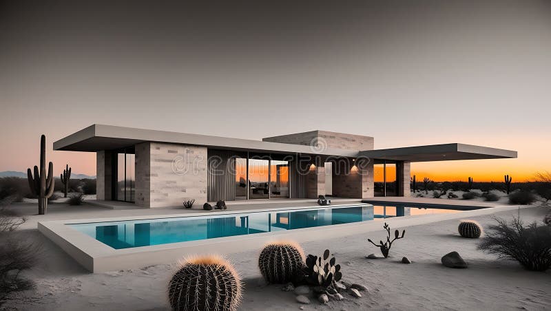 Modern Desert Villa with Infinity Pool Stock Image - Image of luxury ...