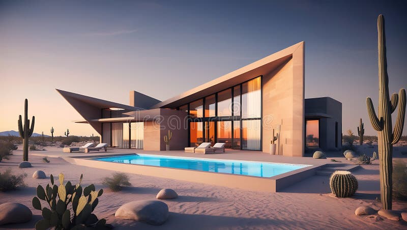 Modern Desert Villa with Infinity Pool Stock Photo - Image of inspired ...