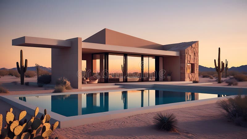 Modern Desert Villa with Infinity Pool Stock Photo - Image of beauty ...